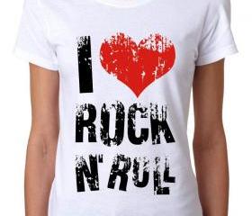 Printed Tee I Love Rock N' Roll Music Woman T-shirt Gildan G200l White ...