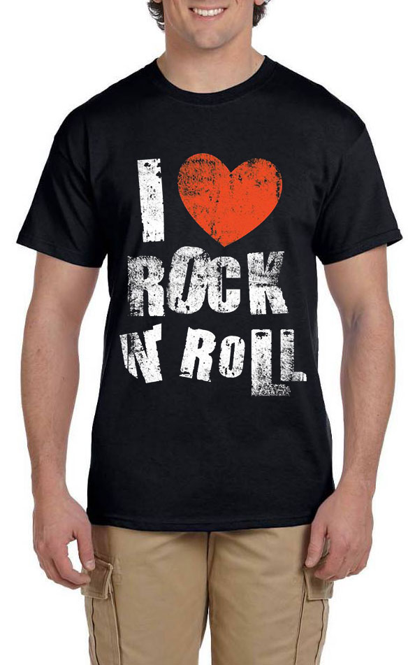 Graphic Tee I Love Rock N' Roll Band Man T-shirt Gildan G200 Black 100% ...