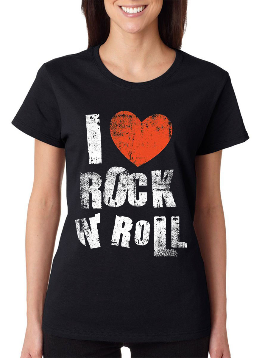 Printed Tee Rock Never Dies Cartoon Woman T-shirt Gildan G200l Black ...