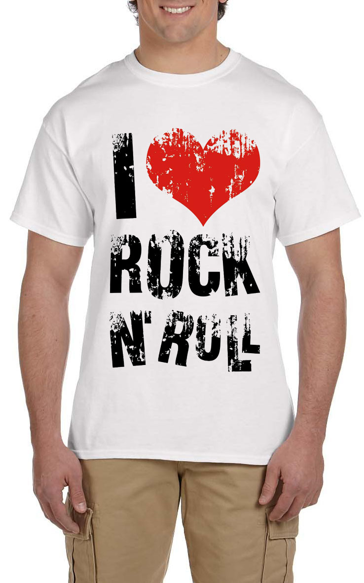 Cute Design I Love Rock N' Roll Text Man T-shirt Gildan G200 White 100% ...